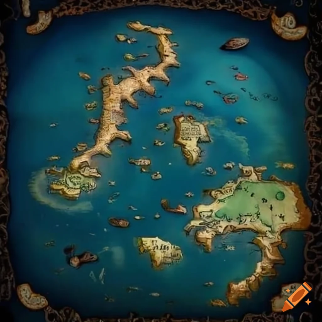 Medieval treasure map of sea islands on Craiyon
