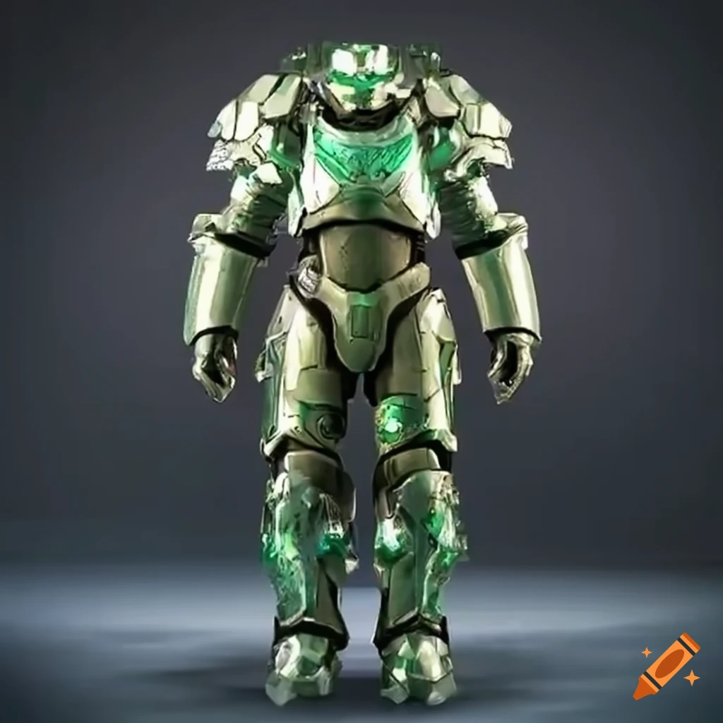 Intense and powerful emerald crystal full-body power armor on Craiyon