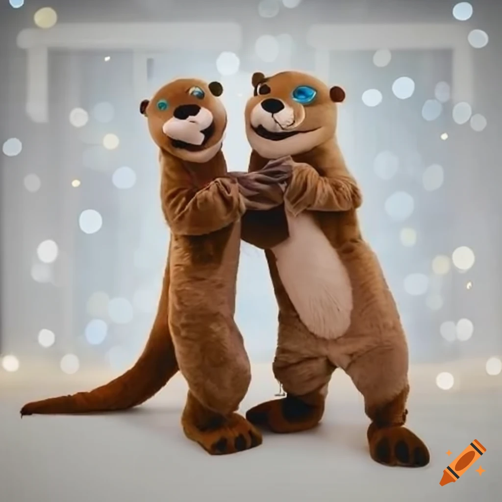 Parents wearing otter mascot costume fursuits on Craiyon