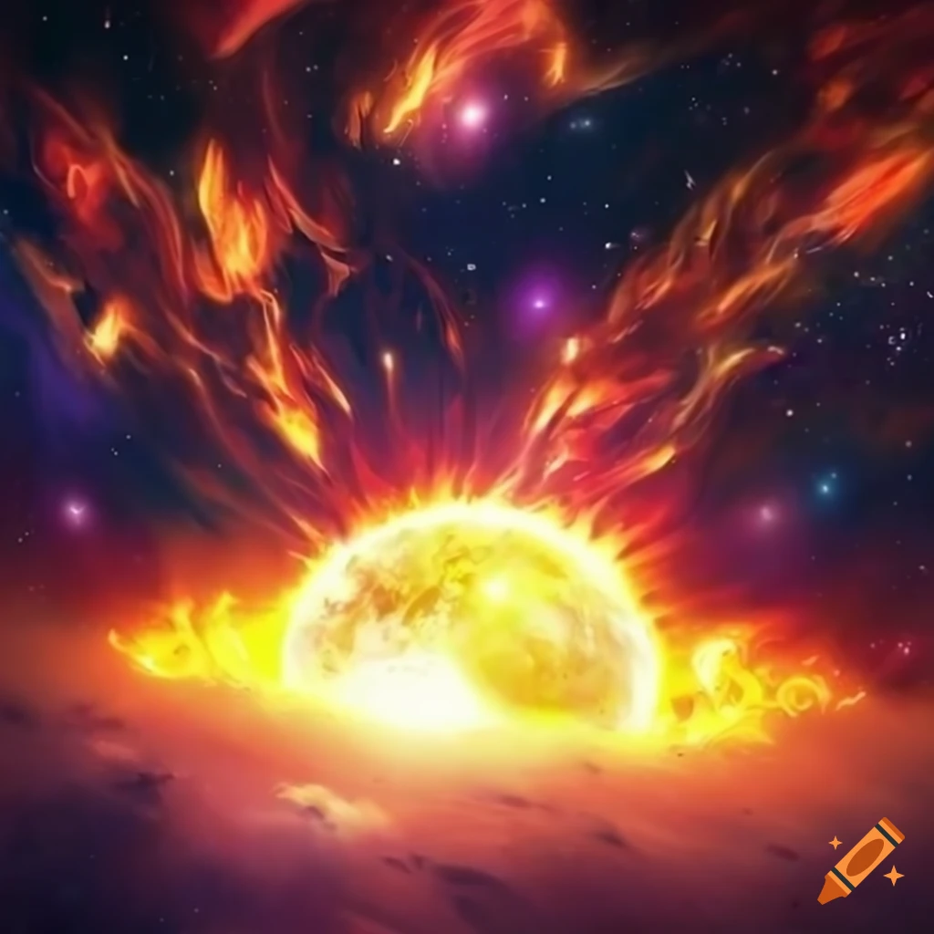 Epic sci-fi anime art depicting stars, space, and a sun explosion on ...