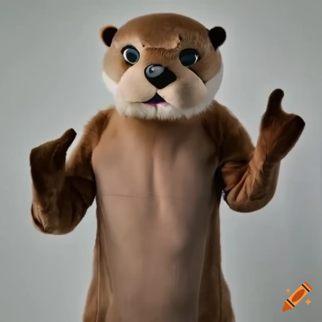 Father wearing a full body otter mascot costume fursuit on Craiyon