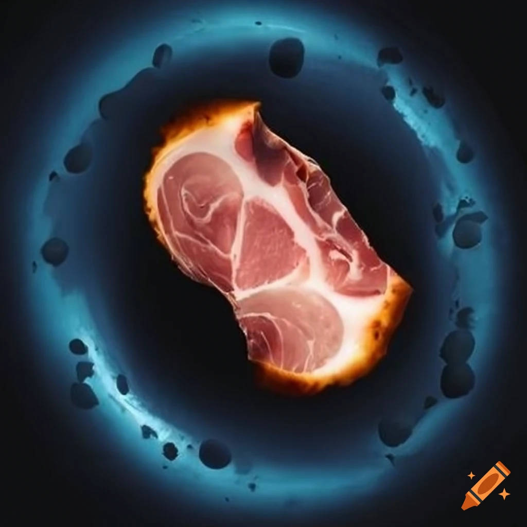 Slice of ham disappearing into a time black hole on Craiyon