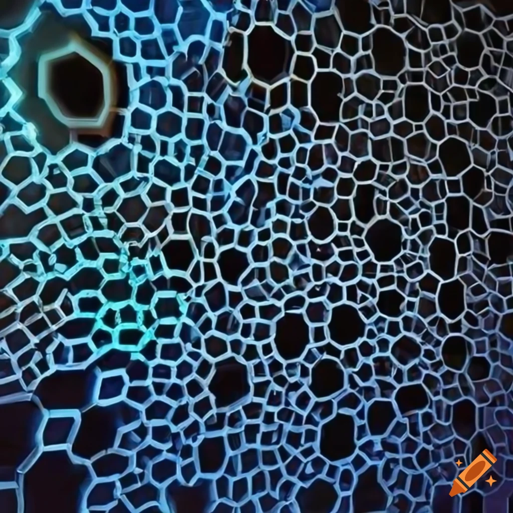 Abstract glowing art made of dots, blobs, and honeycomb shapes on Craiyon