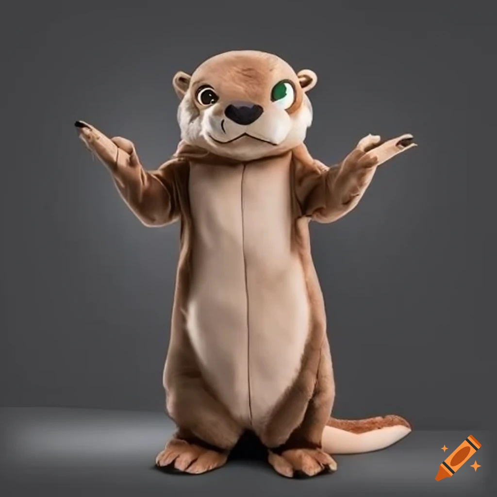 Mother wearing a full body cartoony otter mascot costume fursuit on Craiyon
