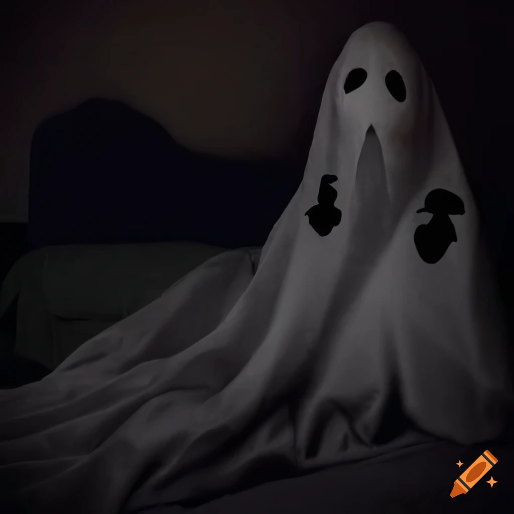 Spooky bedsheet ghost costume on a lively wolf for Halloween on Craiyon