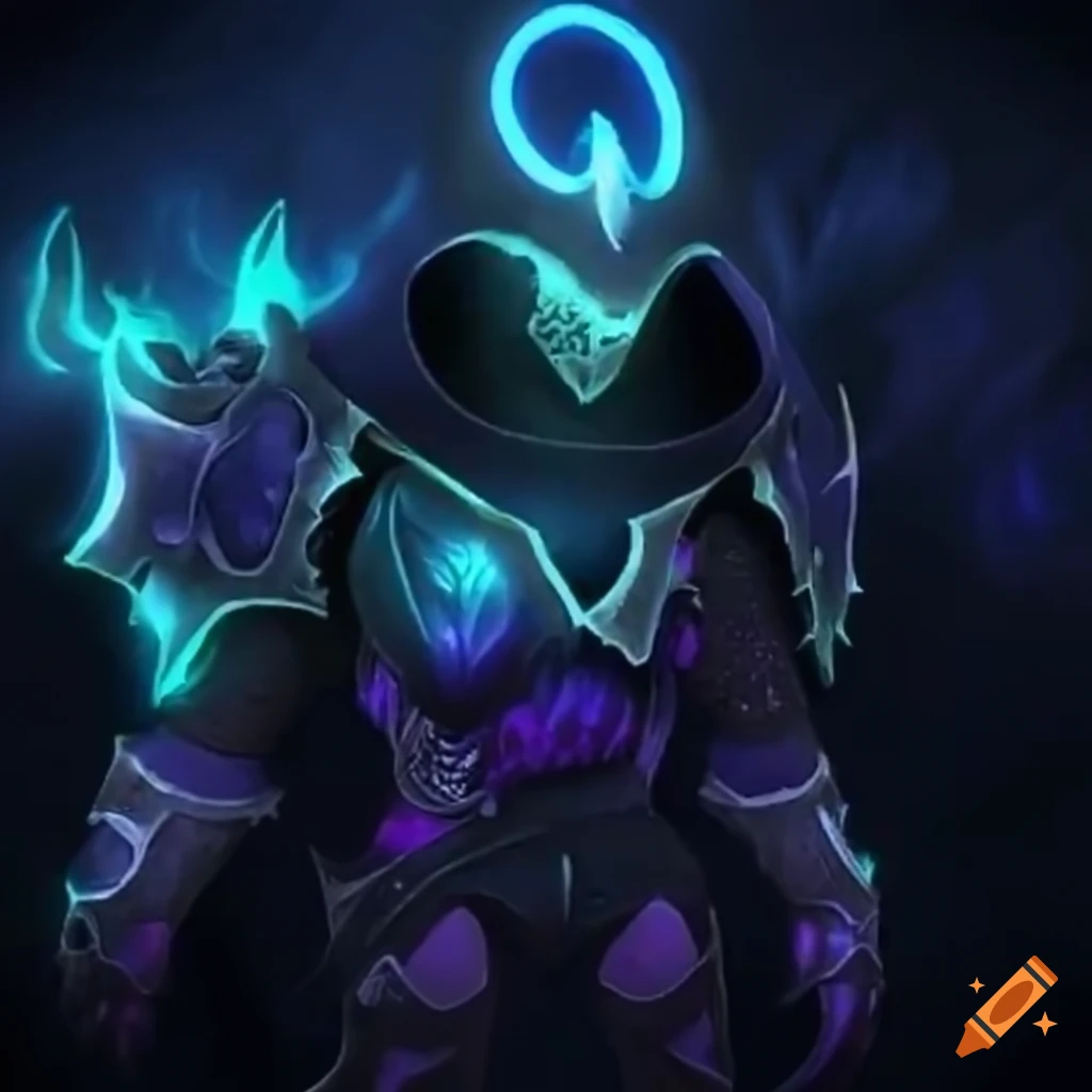 Spectral knight Shadebone in tattered ethereal armor with glowing runes ...