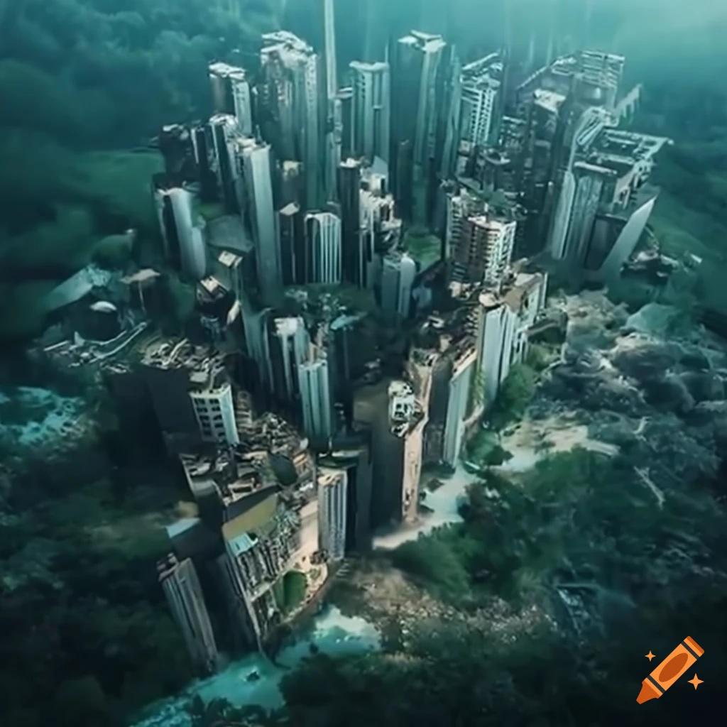 High-tech town in the middle of a vast forest on Craiyon