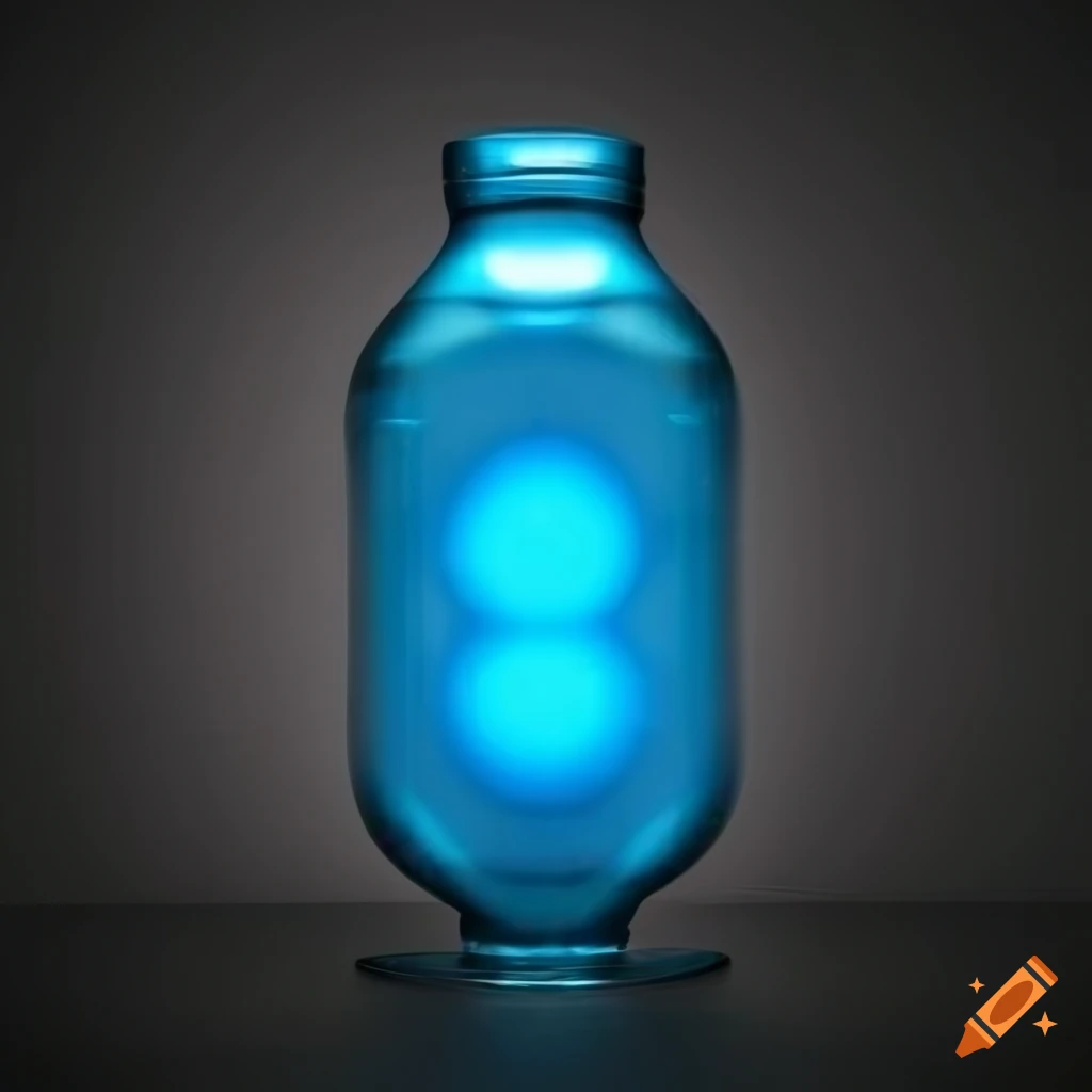 Sci-fi blue hue gas in glass container on gray background on Craiyon