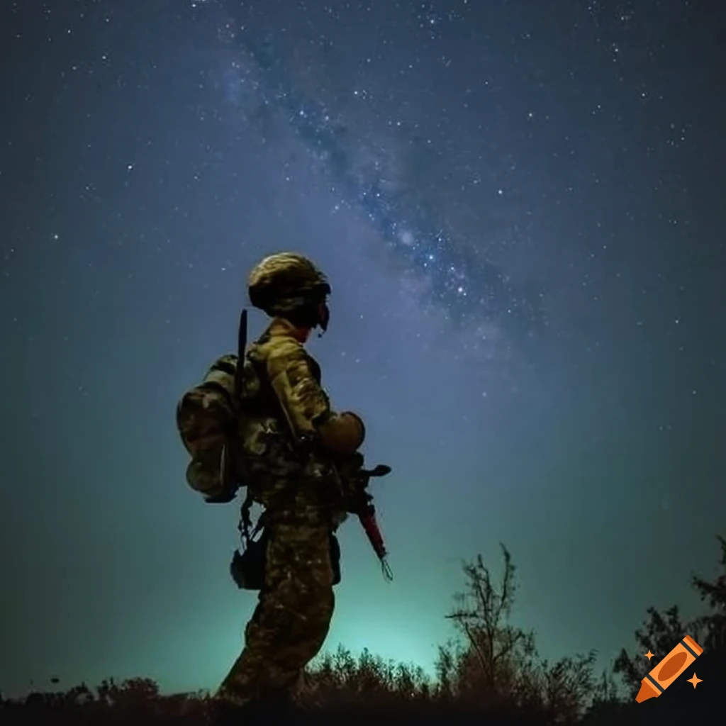 Idf soldier with israeli flag looking at starry night sky on Craiyon