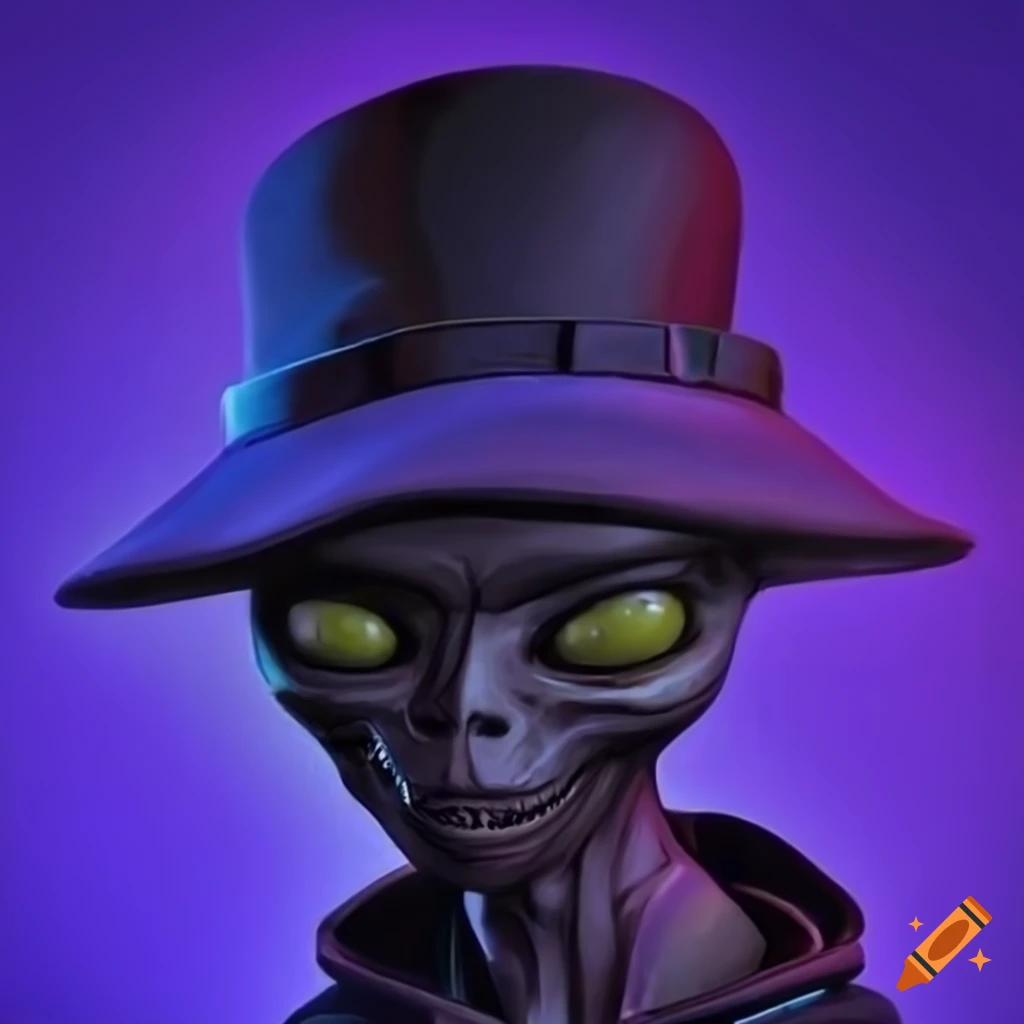Alien wearing a hat on Craiyon