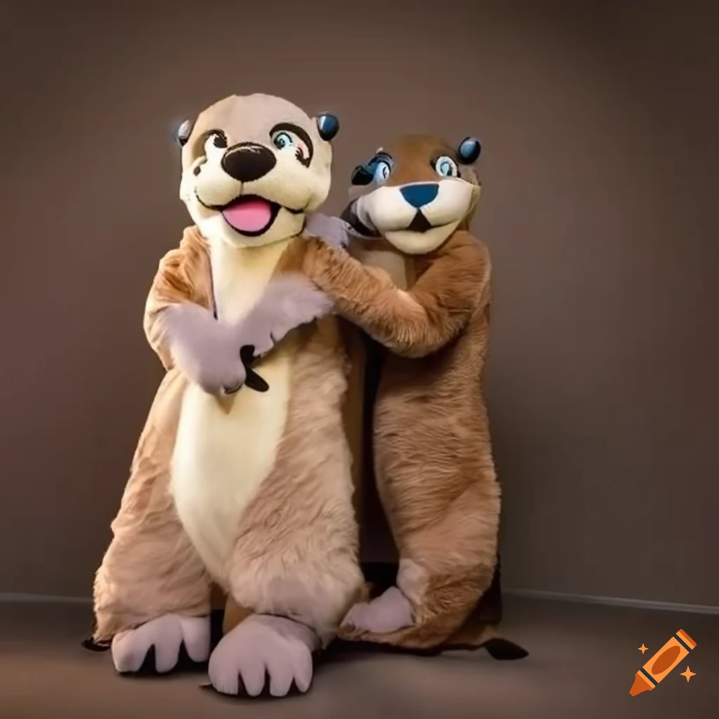 Mother wearing a full body cartoony otter mascot costume fursuit on Craiyon