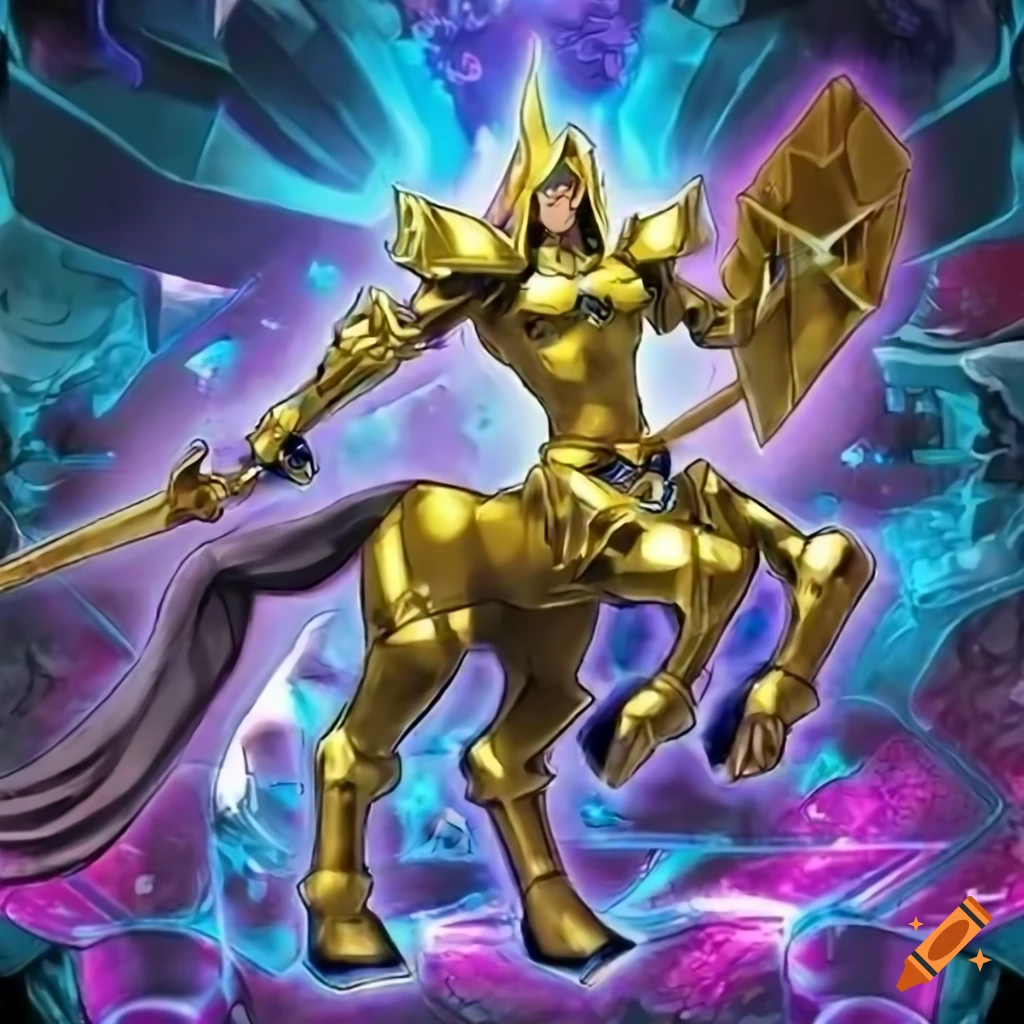 Golden angel centaur knight yu-gi-oh card art on Craiyon