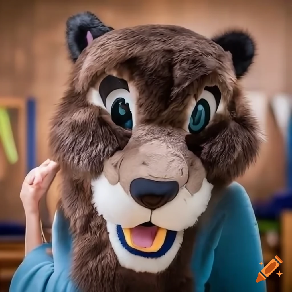Female teacher in a cartoony otter fursuit at school on Craiyon