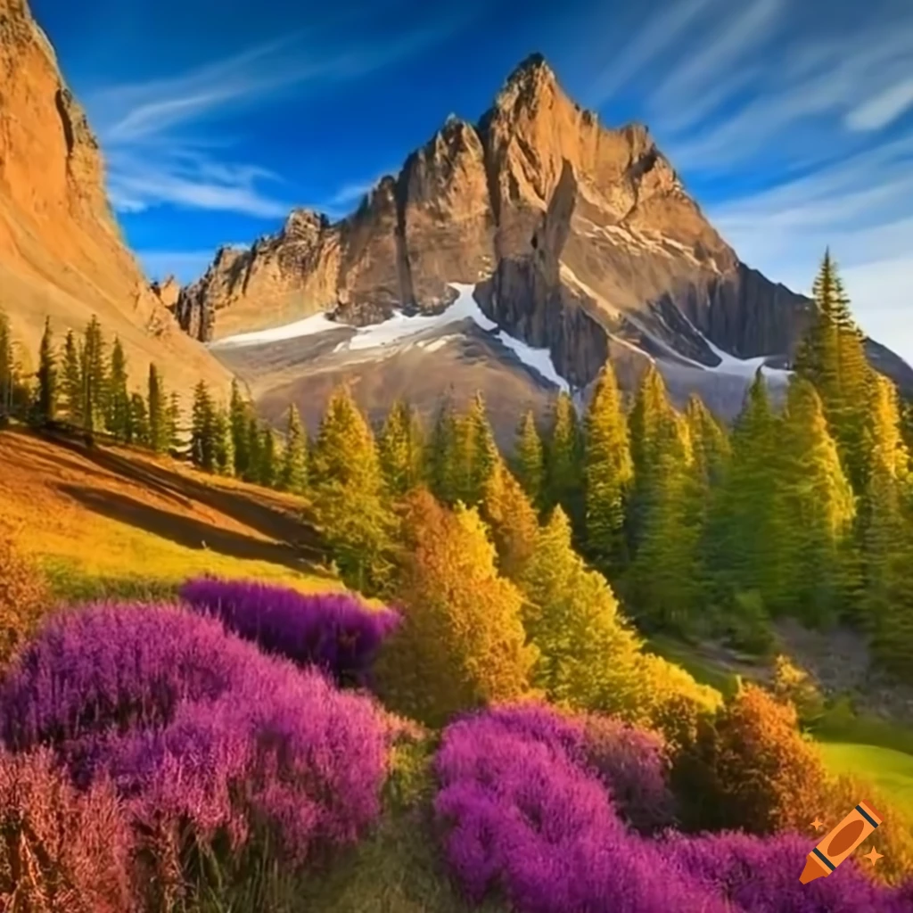 Beautiful mountain landscape view on Craiyon