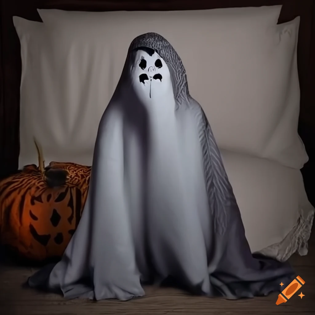 Spooky bedsheet ghost costume on a cheetah for halloween on Craiyon