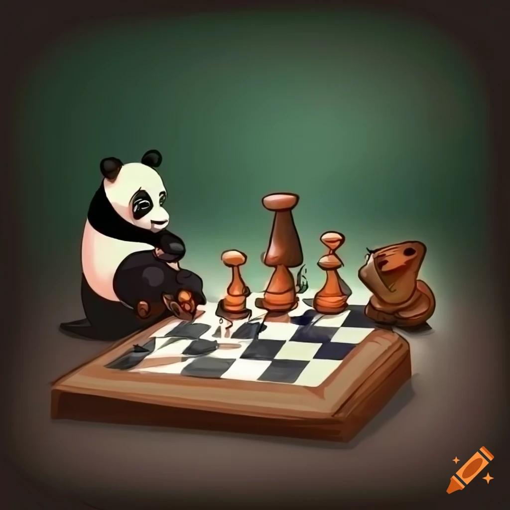 Panda and toad playing chess in an artistic drawing on Craiyon