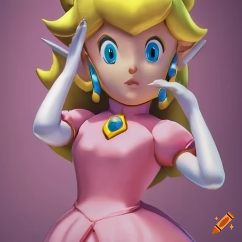 Princess Peach and Link posing together in pink silk ballgown on Craiyon