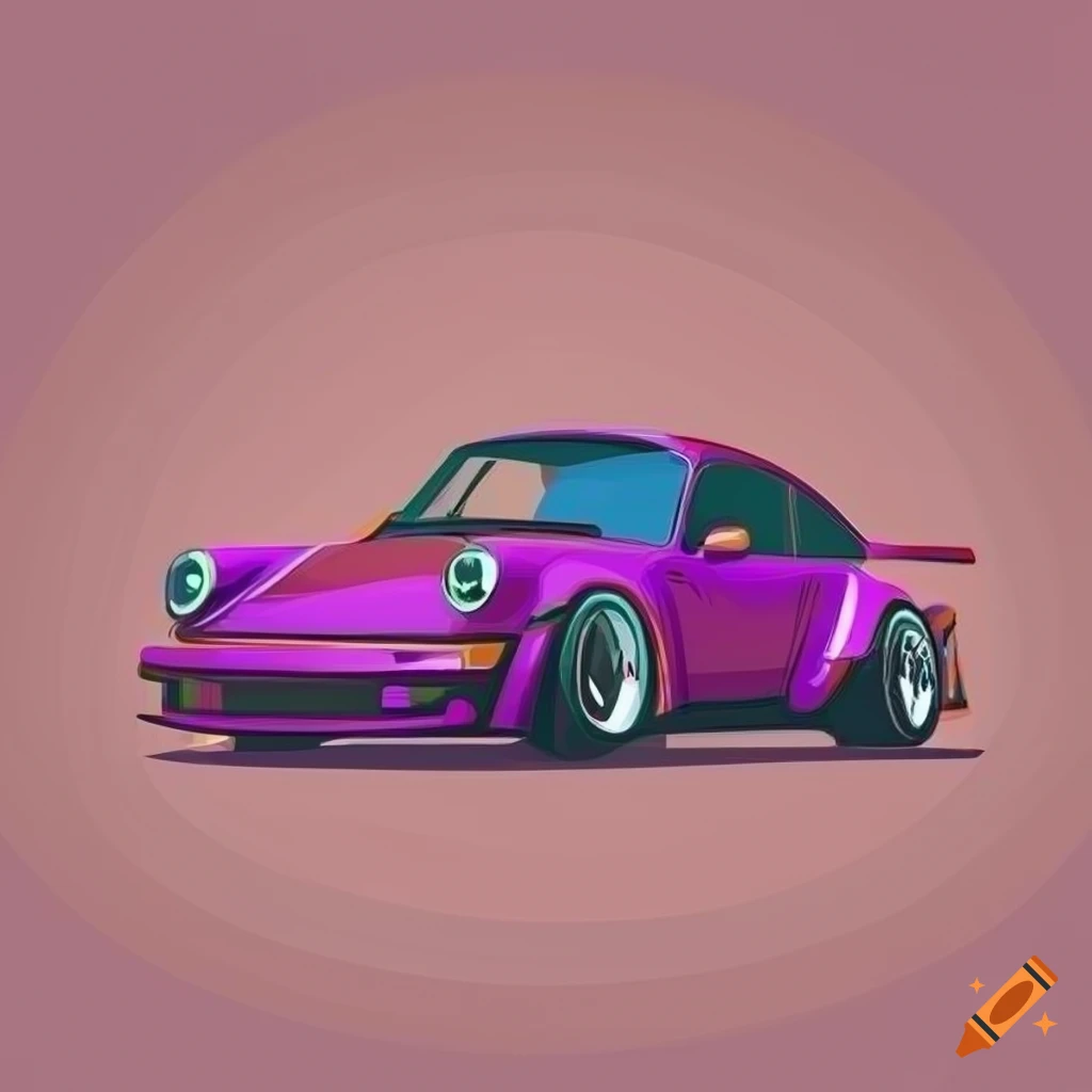 Widebody porsche 911 cartoon flat vector illustration on Craiyon