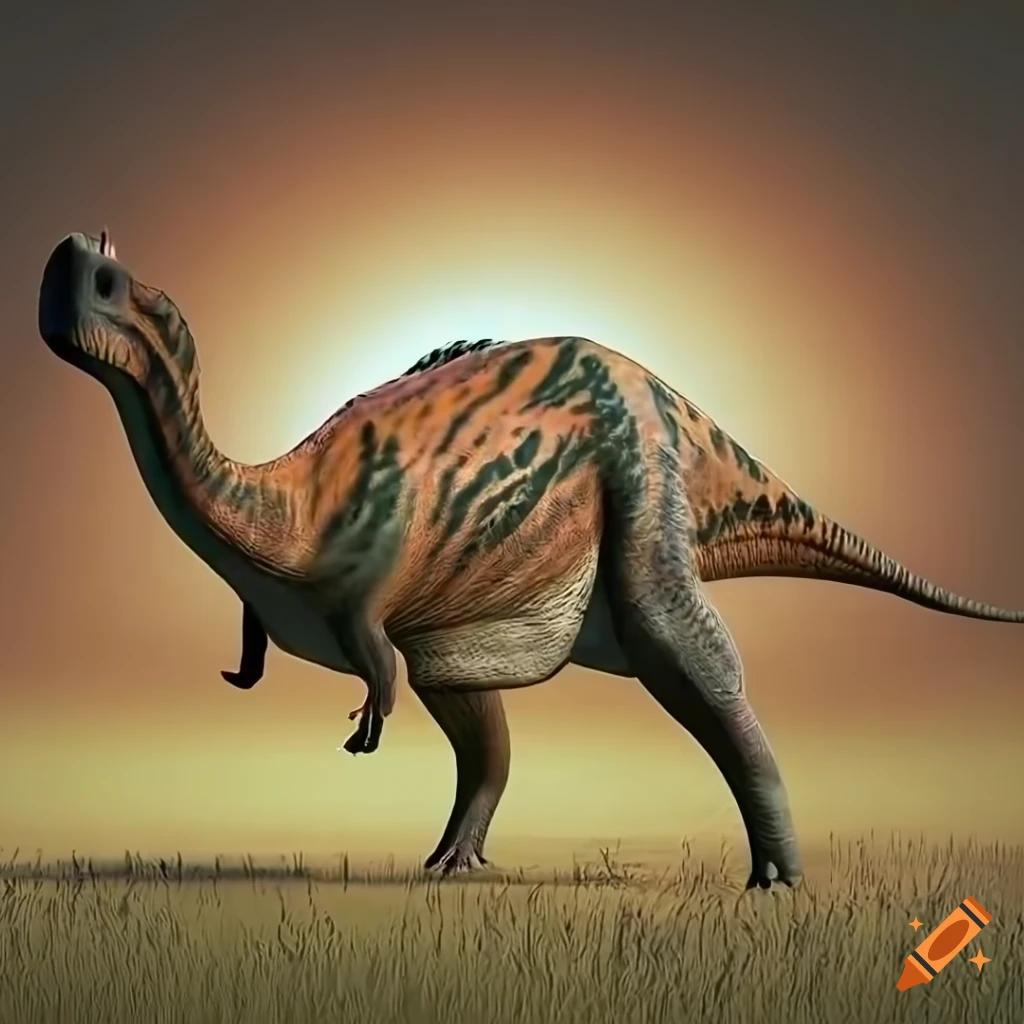 Colorful hadrosaurus dinosaur with elephant-like skin texture in warm ...