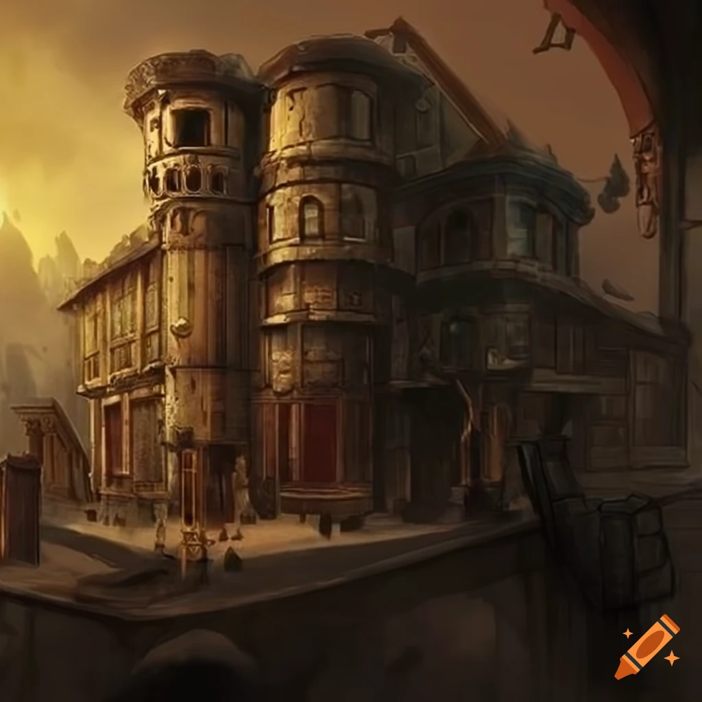 Imposing steampunk jailhouse in a fantasy art style on Craiyon