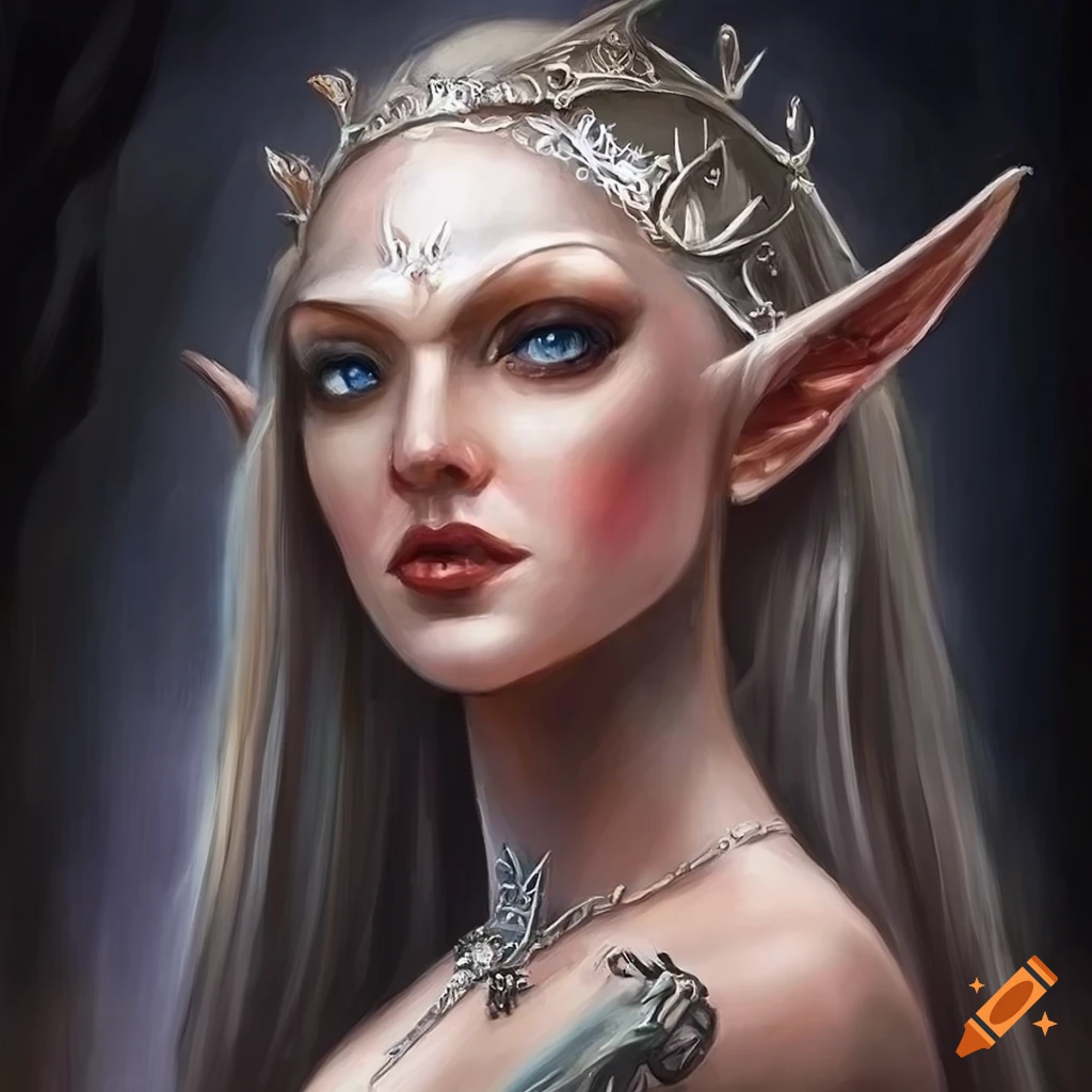 Highly detailed oil painting of an elf queen on Craiyon