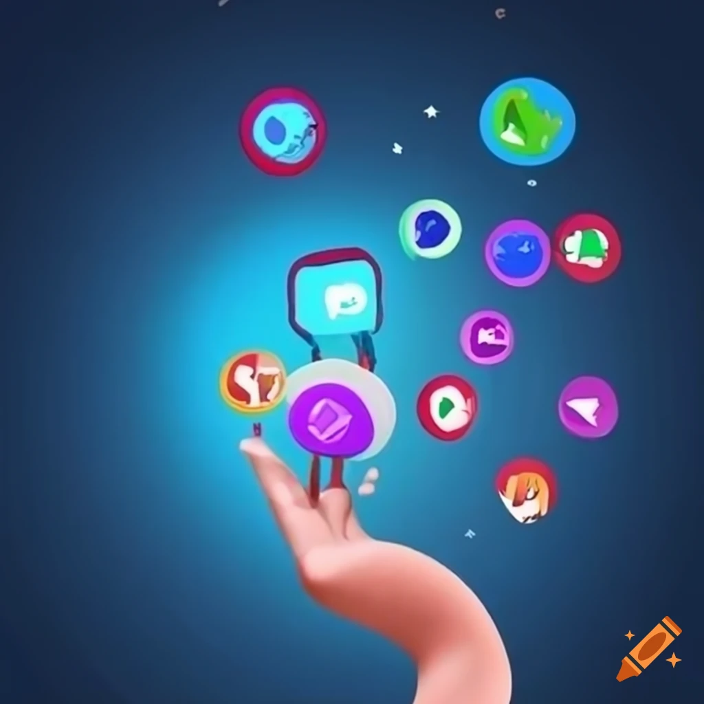 Hand holding social media apps on Craiyon