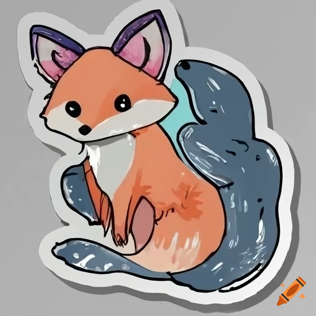 Minimalistic watercolor sticker of a cute anime fox on Craiyon