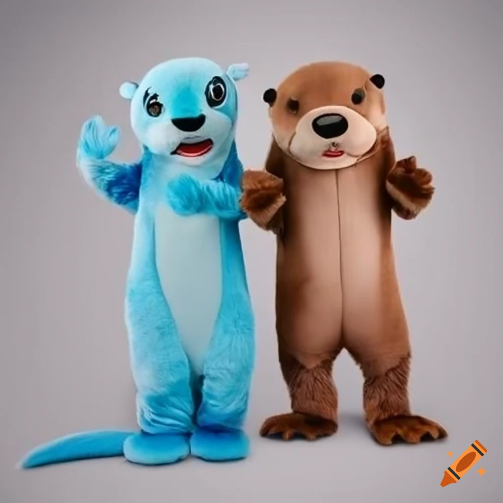 Family wearing cartoony otter mascot costume fursuits on Craiyon