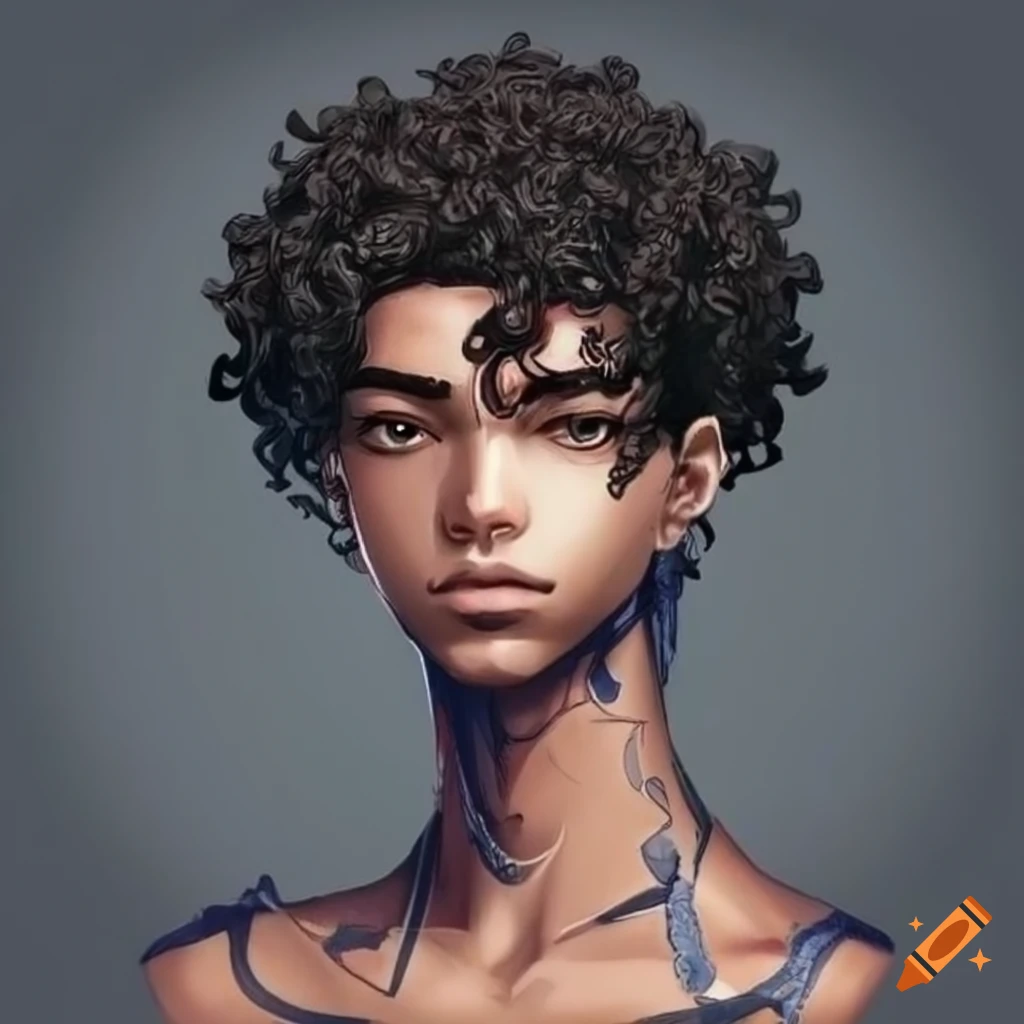 Japanese Anime Inspired Male Character With Dark Brown Skin And Black