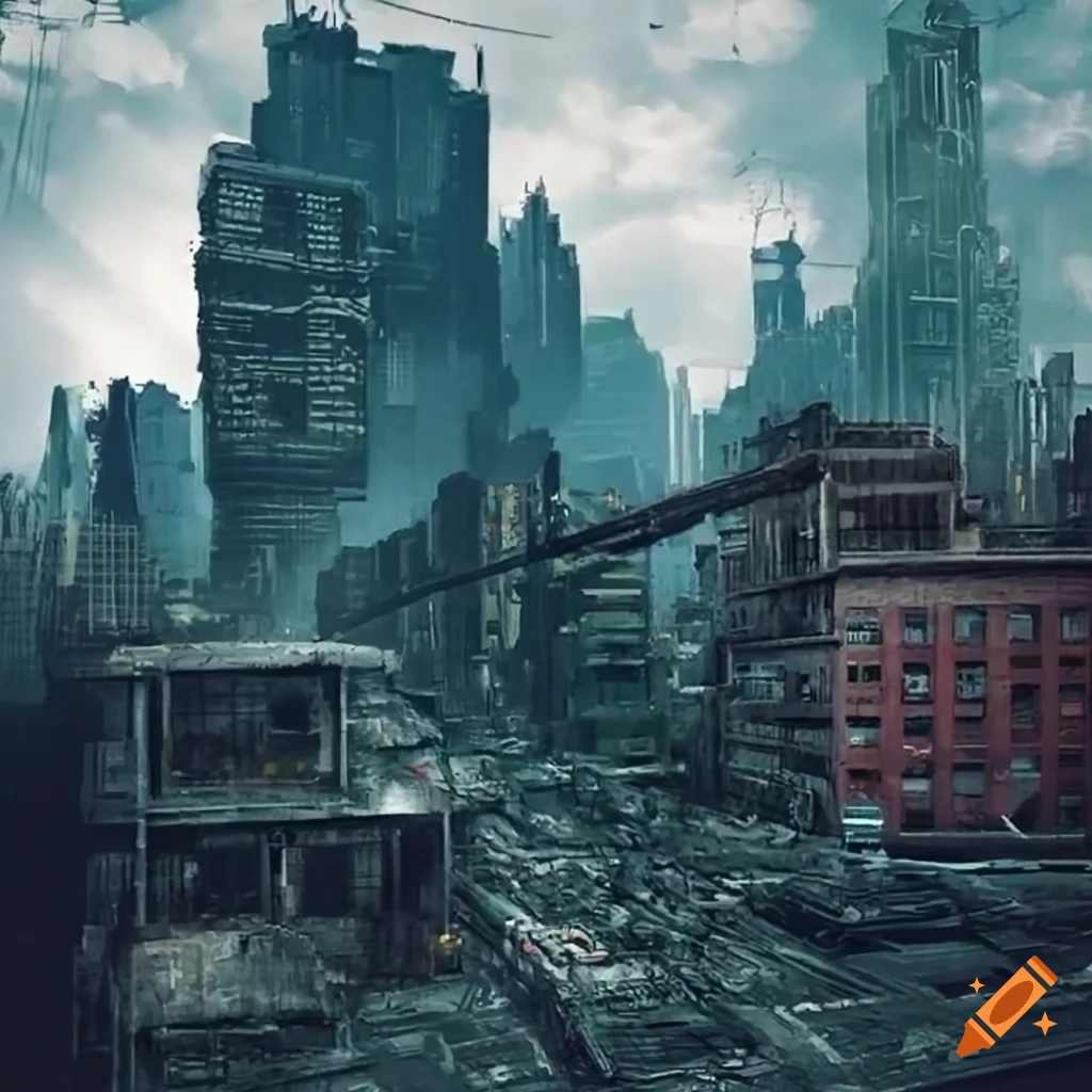 Cyberpunk post-apocalyptic urban scene in new york 2050 on Craiyon