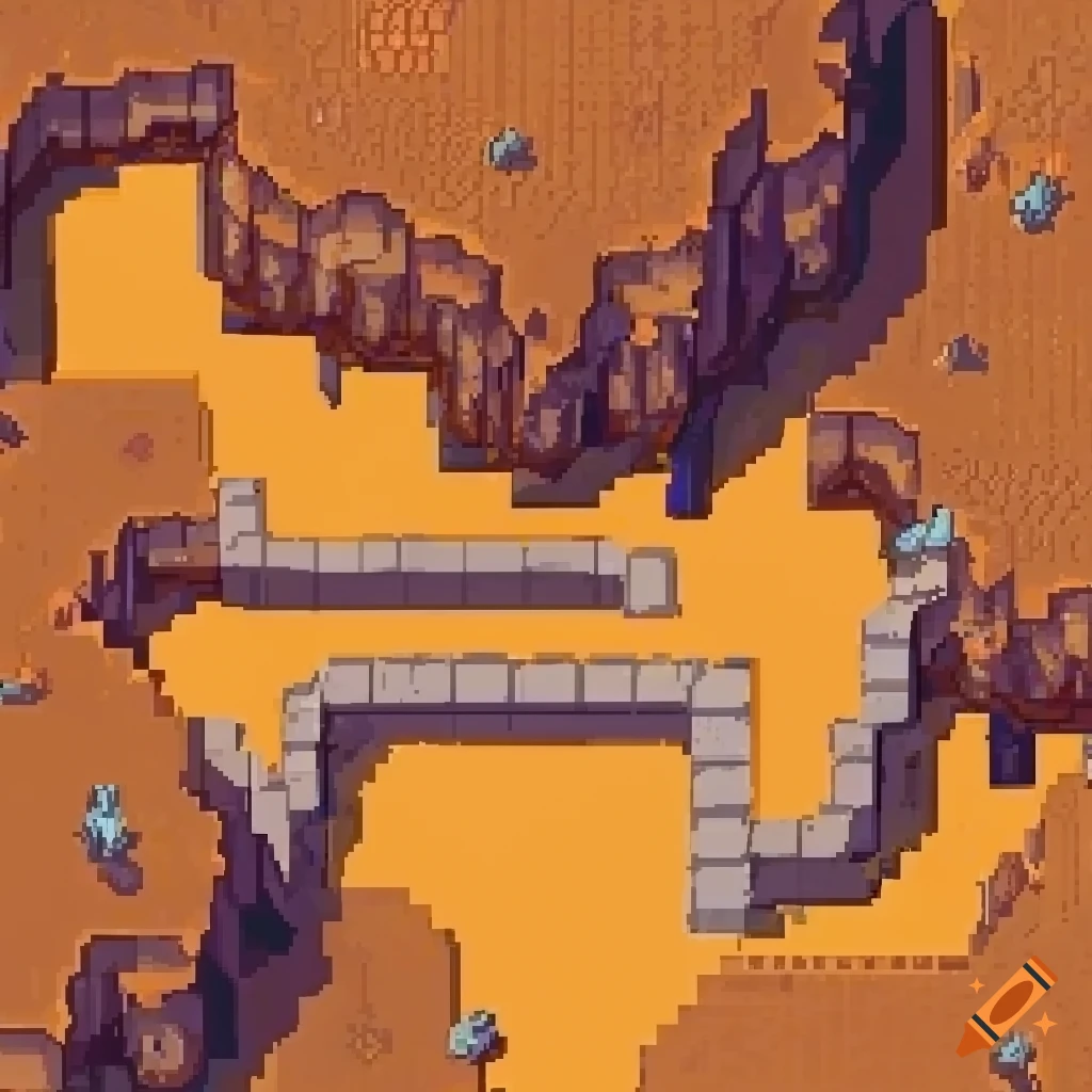 2D pixel art of a sunny canyon route in RPG maker style on Craiyon