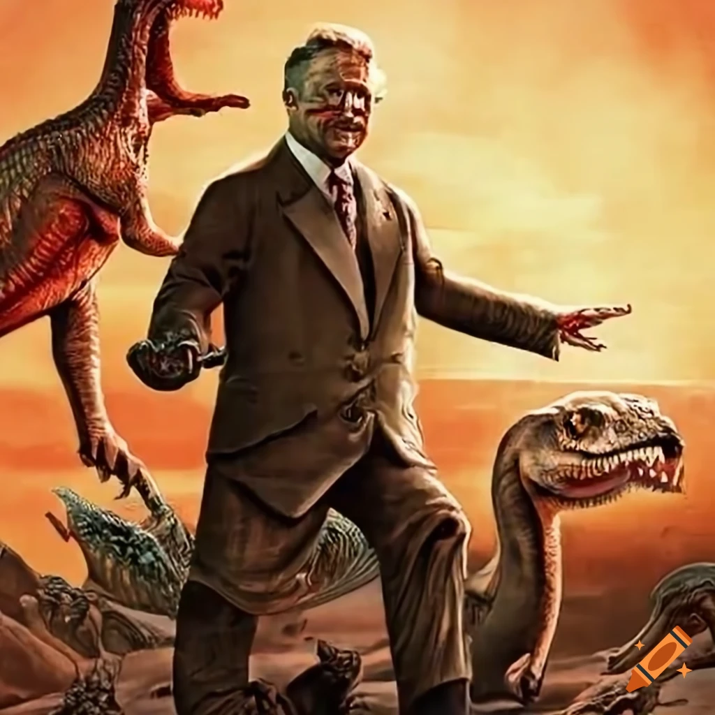 Teddy roosevelt riding a t-rex on Craiyon