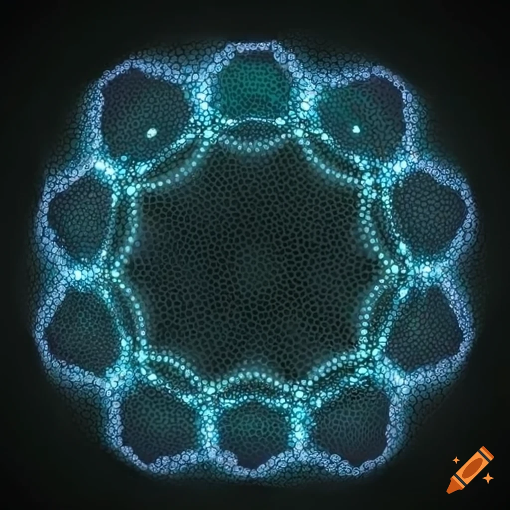 Abstract glowing art made of dots, blobs, and honeycomb shapes on Craiyon
