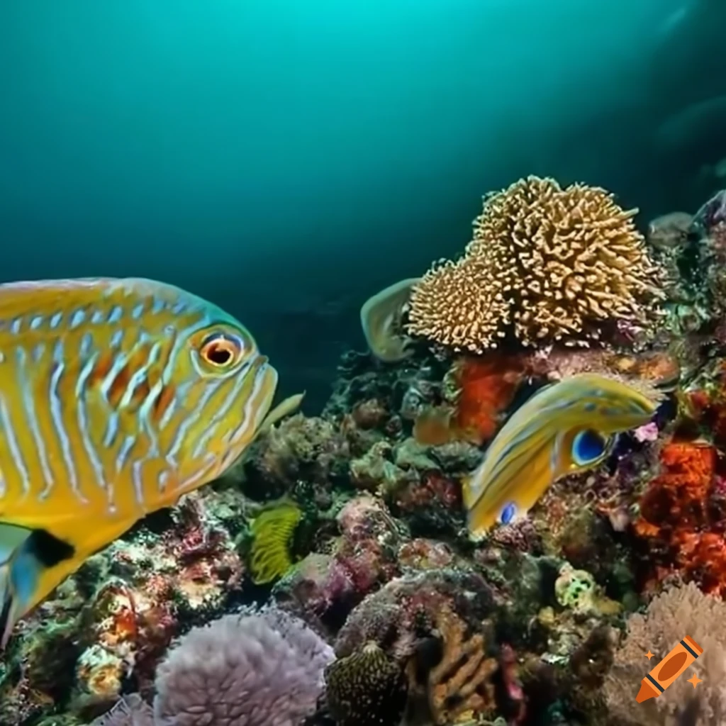 Green fish swimming near a coral reef in the ocean on Craiyon