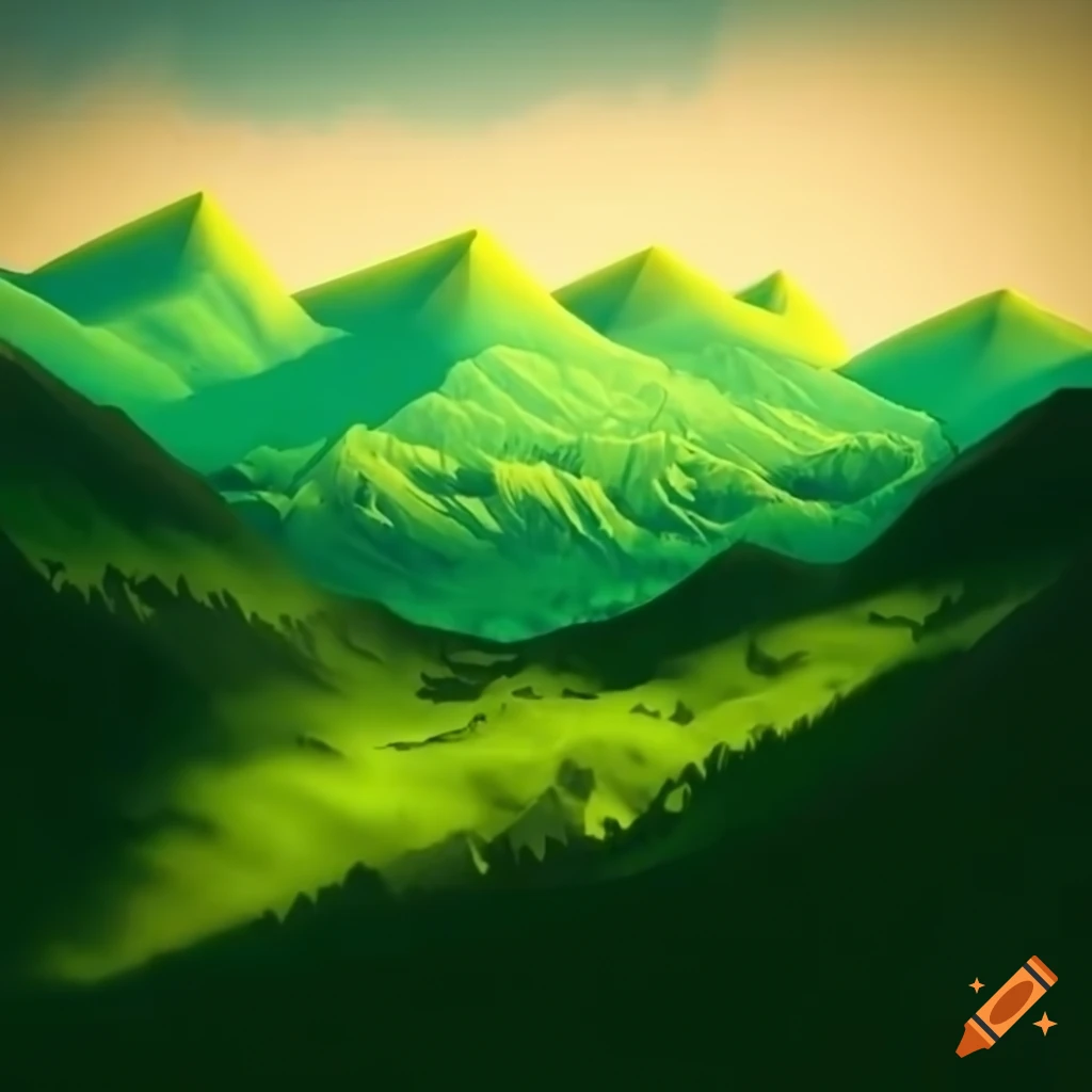 Green mountain range with cell shading on Craiyon