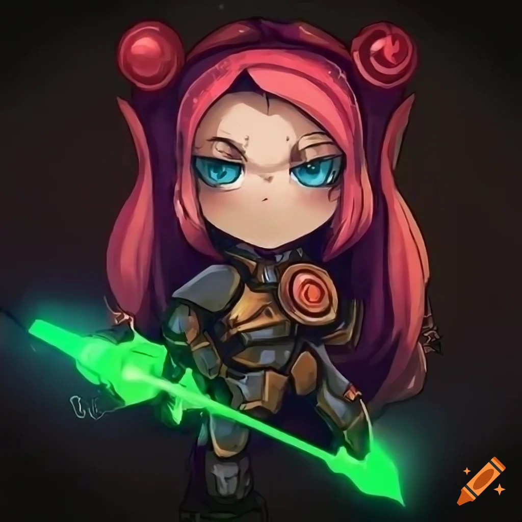 Chibi sci-fi anime hero in full armor with neo-plasma weapons on Craiyon