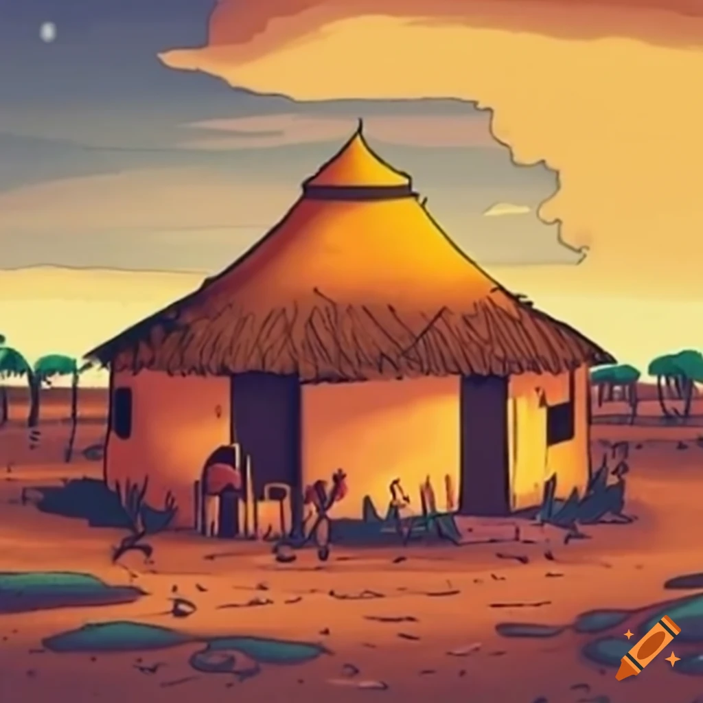 Round huts in an african savannah village on Craiyon