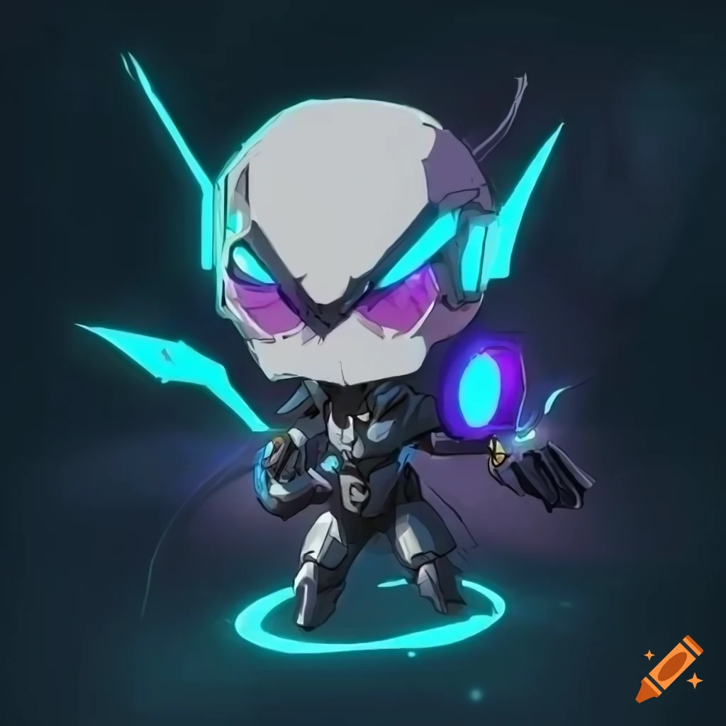 Chibi sci-fi anime style armored hero with neo-plasma weapons on Craiyon