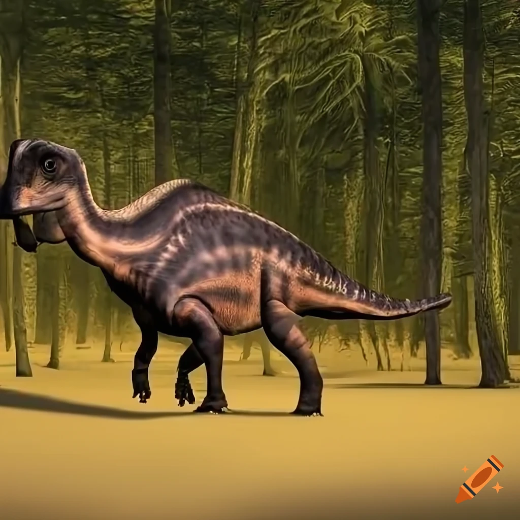 Colorful Hadrosaurus dinosaur with intricate patterns and detailed skin ...