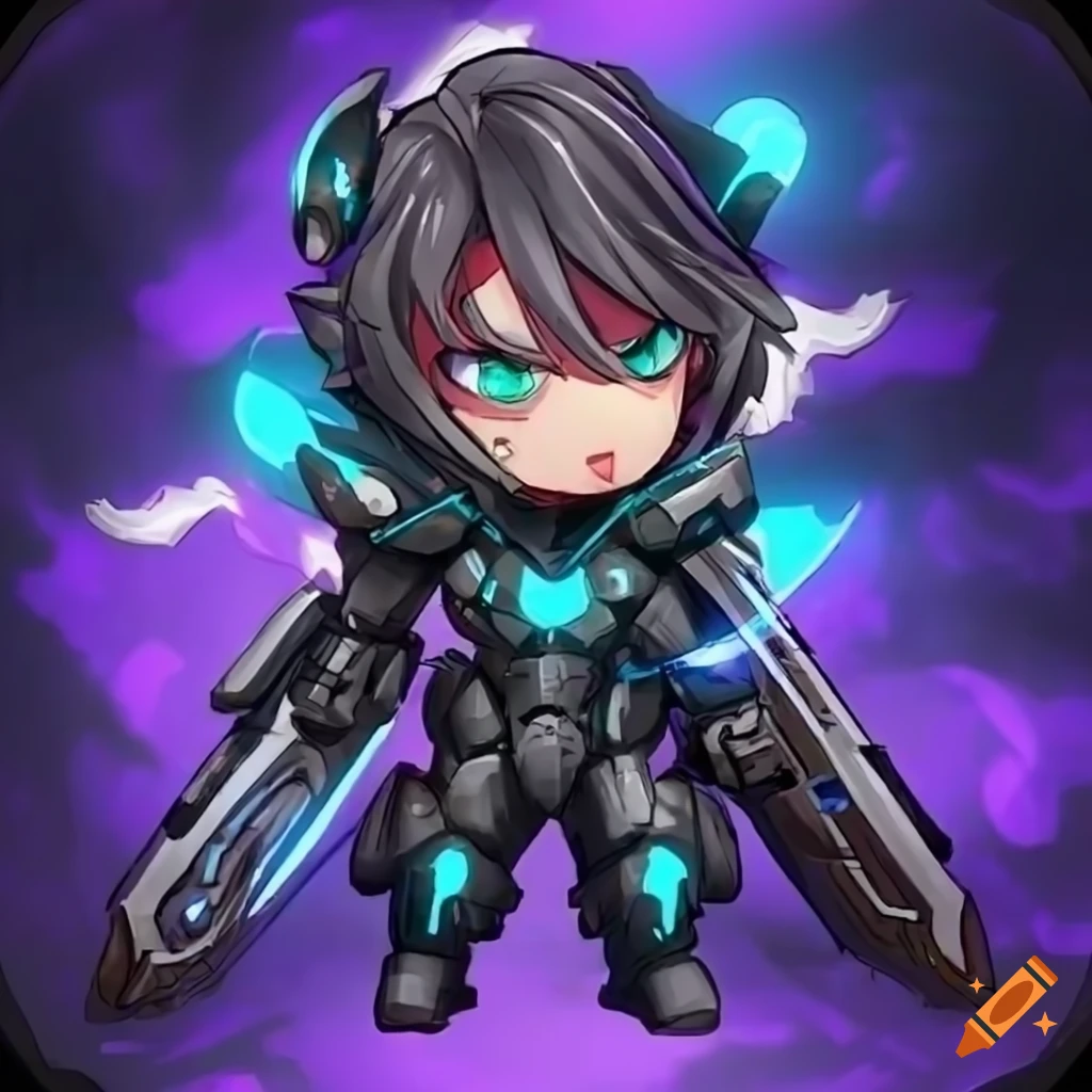 Chibi sci-fi anime style hero in armor with neo-plasma blades on Craiyon