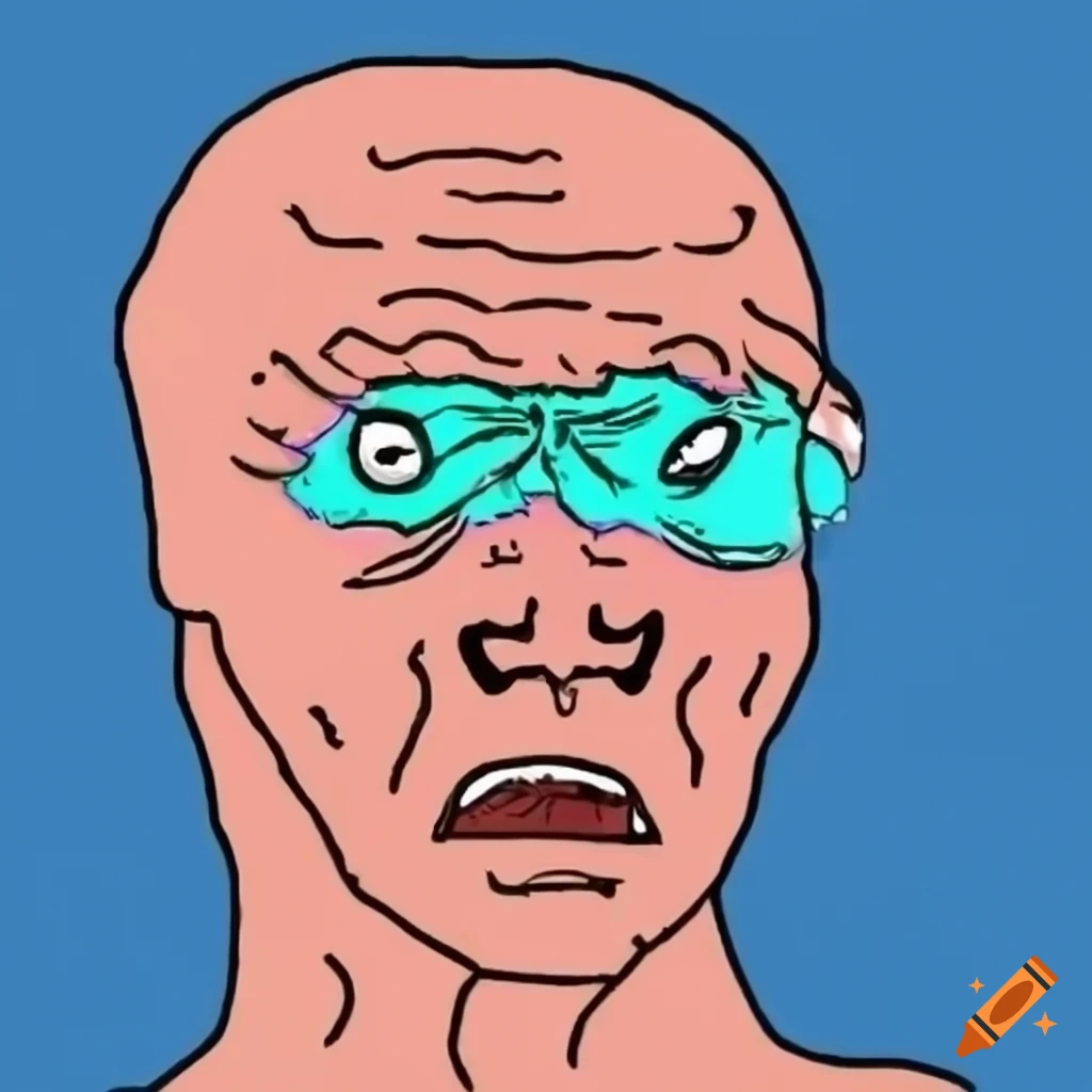 Illustration of a sad and angry wojak character on Craiyon