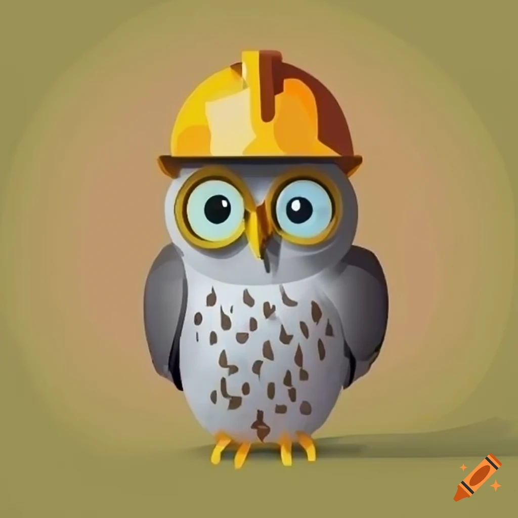 Icon of a cute owl with a yellow construction helmet on Craiyon