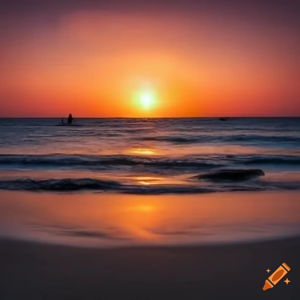 Detailed sunset beach scene on Craiyon