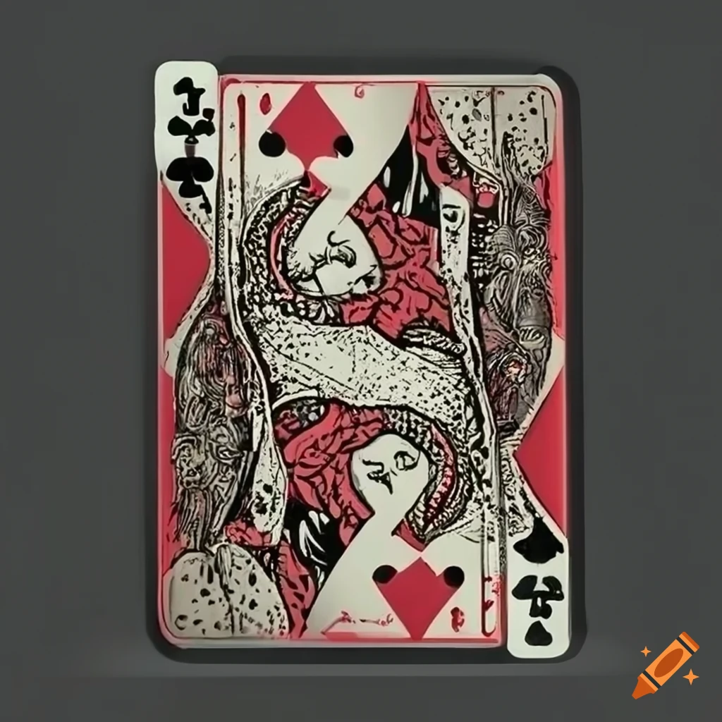 Surrealist joker playing card with unique motifs and textures on Craiyon