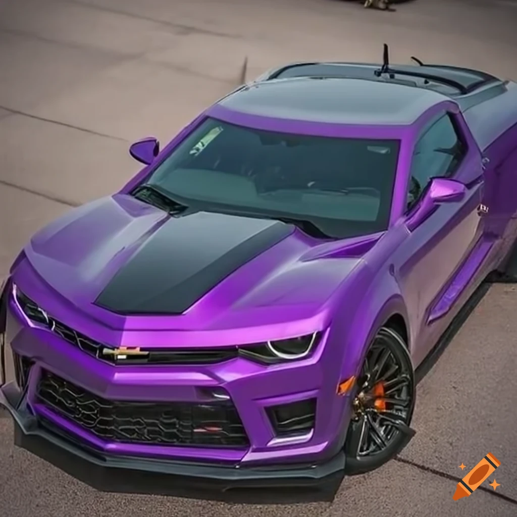 Purple chevrolet camaro zl1 in a street setting on Craiyon