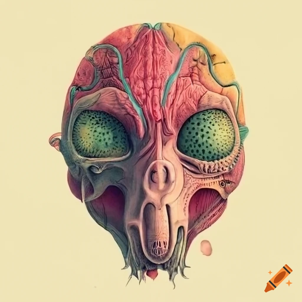 Retro alien anatomy RTG illustration by Haeckel on Craiyon
