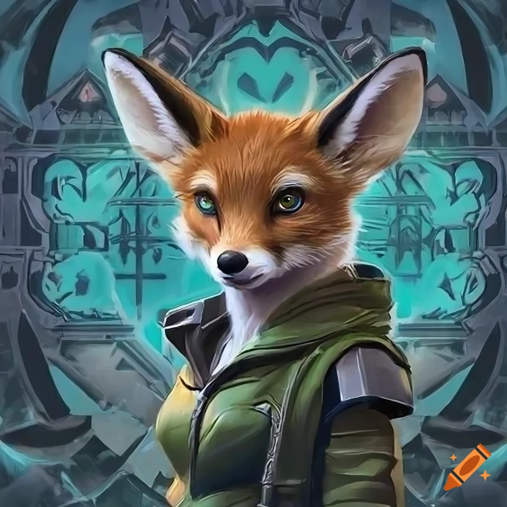 Realistic fantasy art of a female deer-fox hybrid in a sci-fi jacket on ...