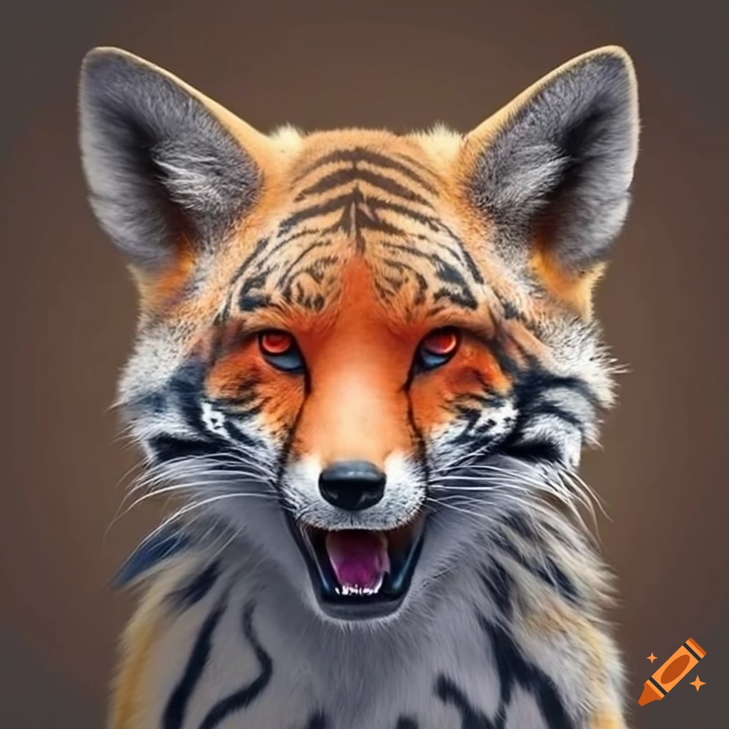 Fox face with tiger body on Craiyon