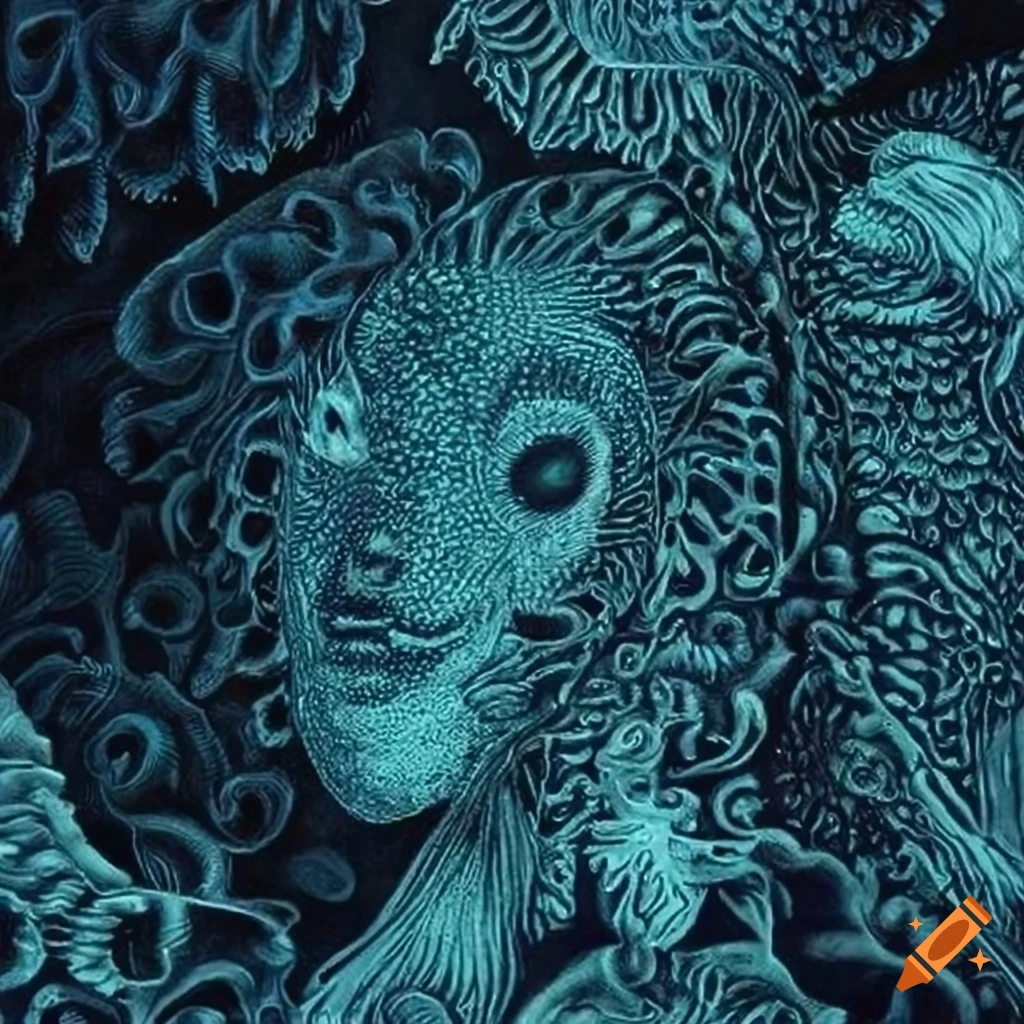 Intricate close-up of mermaids on the open sea with jellyfish and ...