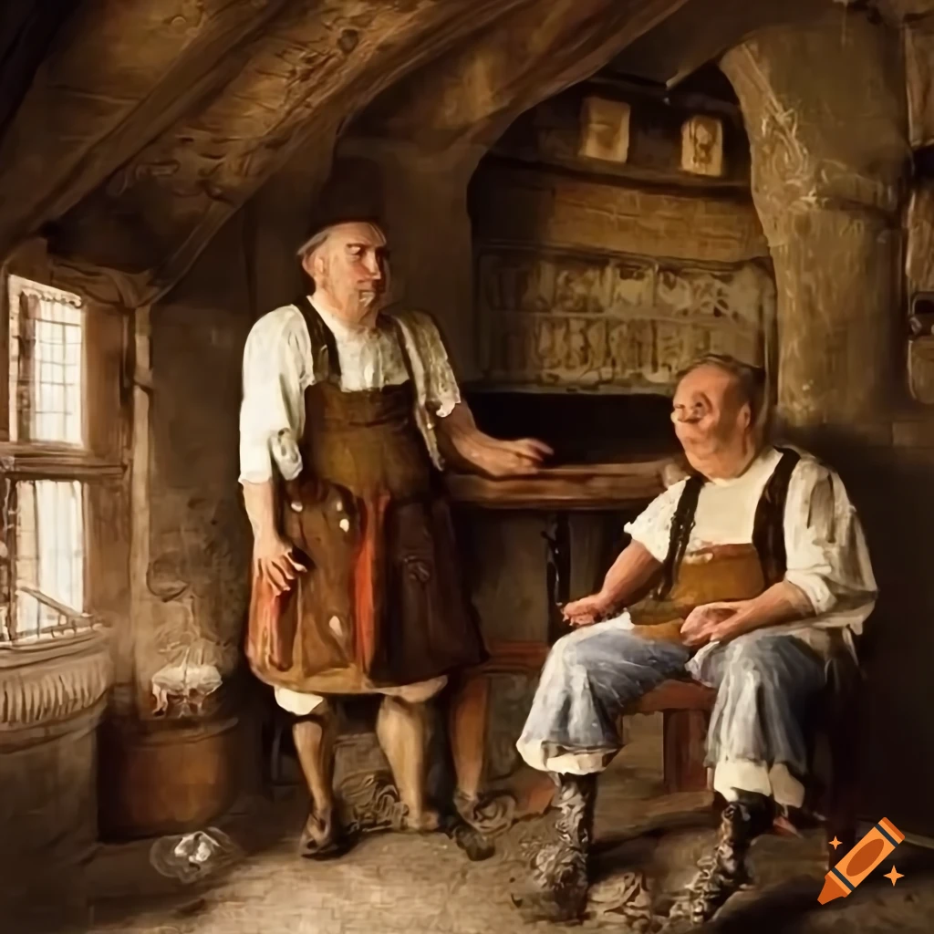 Middle aged innkeepers in a medieval tavern setting on Craiyon